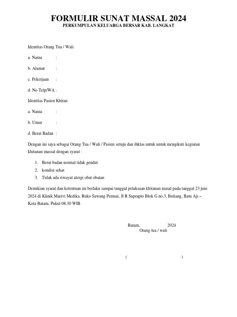 Formulir Pendaftaran Sunatan Massal | PDF