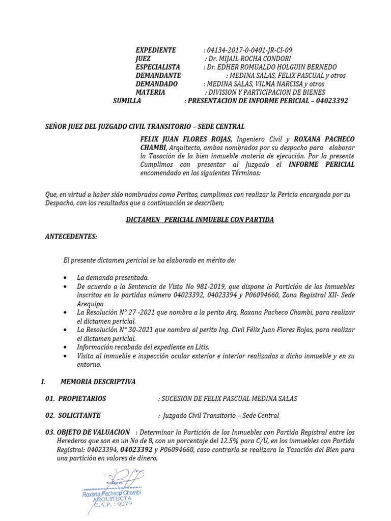 Informe Pericial UC - Partida Registral 04023392 | PDF | Derecho ...