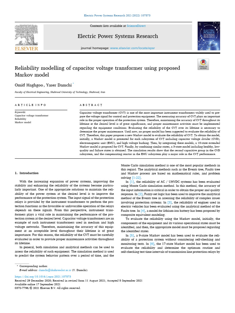 3 Reliability Modelling of Capacitor Voltage Transformer | PDF | Capacitor | Reliability Engineering