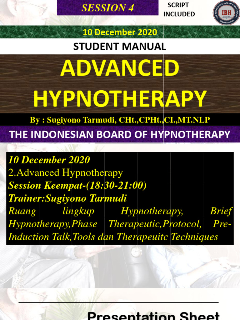 Materi Hypnotherapy Fundamental & Advanced-7-11 December 2020-Lpkn-Session 4 | PDF