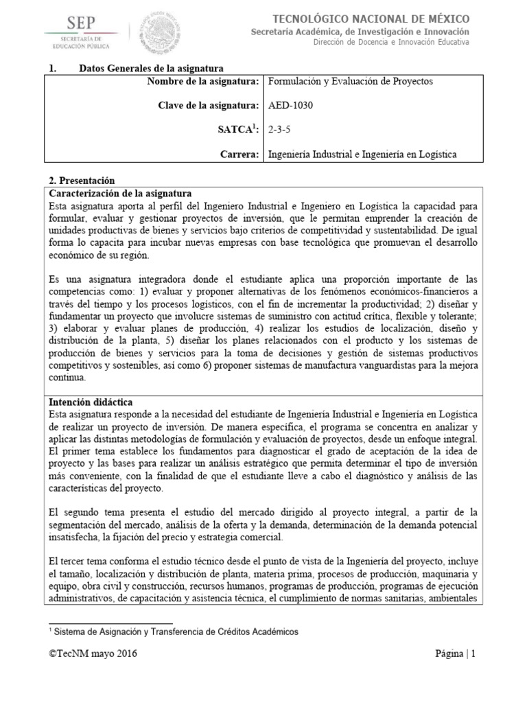 AE030 Formulacion y Evaluacion de Proyectos | PDF | Business | Gestión ...