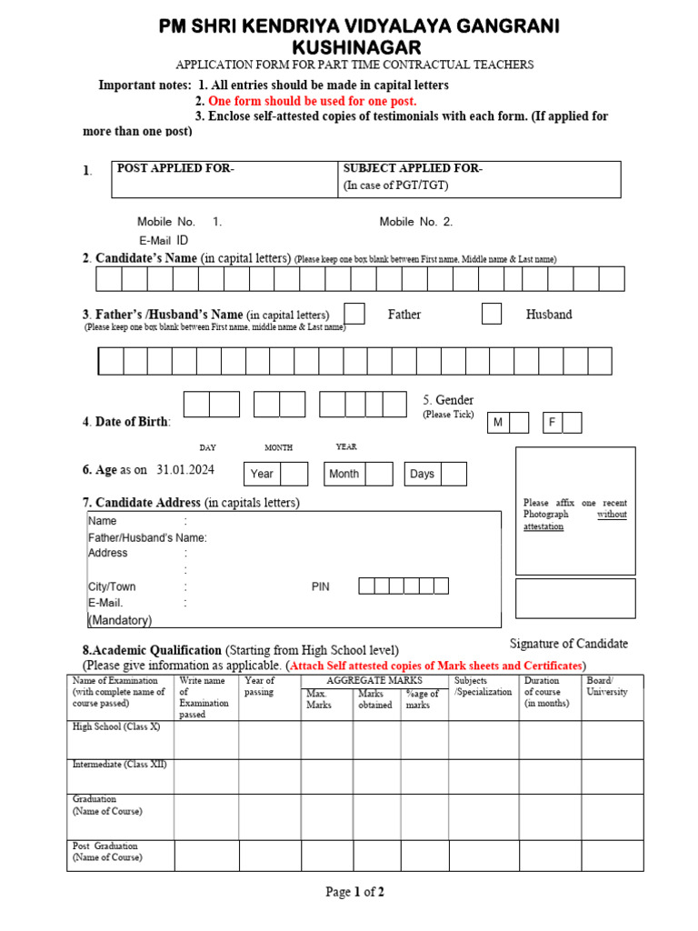 Notice For Walk-In Interview For The Post of Contractual Teachers and ...
