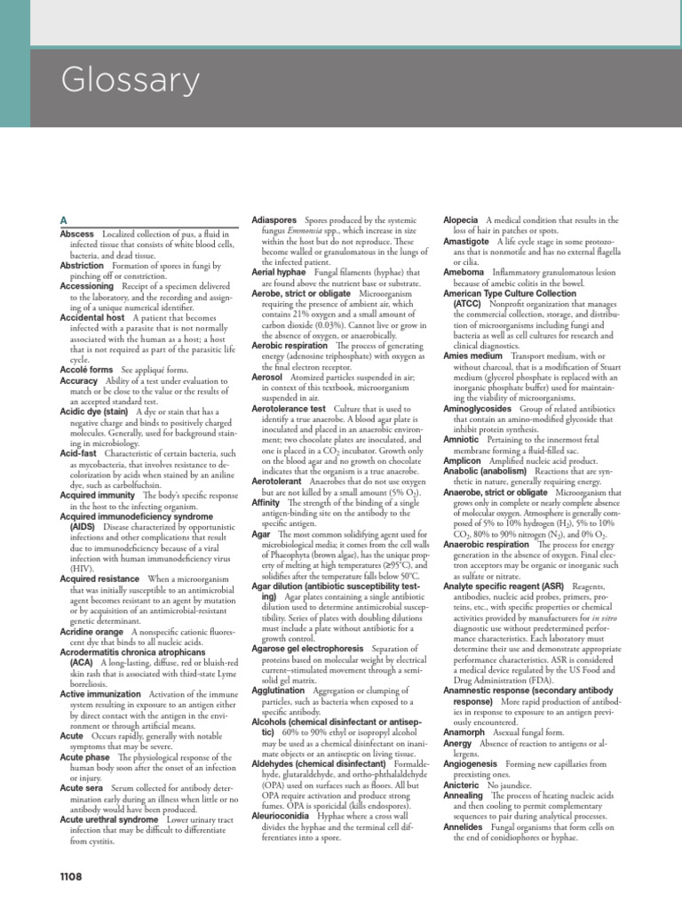 Glossary of Terms - Microbiology | PDF | Bacteria | Infection