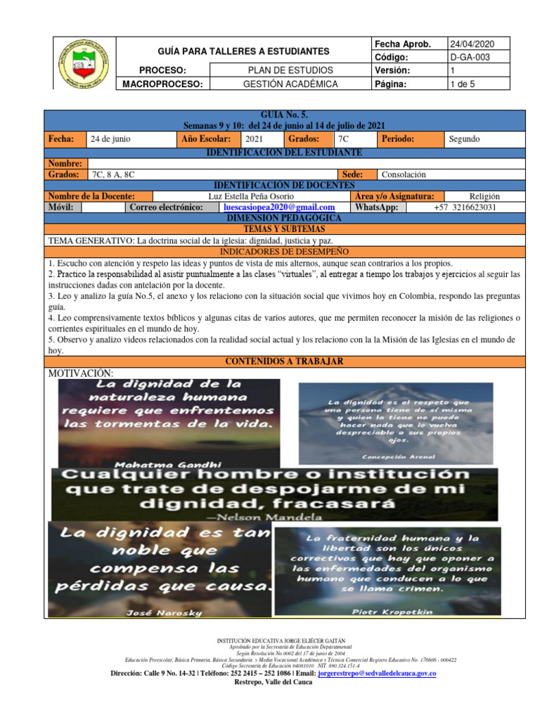 GUÍA 5 RELIGIÓN 7C, octavos 24 De junio de 2021 | Descargar gratis PDF ...