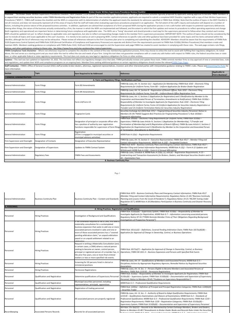 WSP-Checklist-for-BD | PDF | Financial Industry Regulatory Authority ...