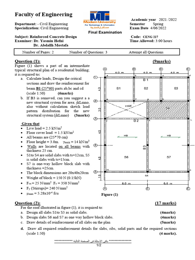 CENG217-design Concrete - SPRING 2022 | PDF | Beam (Structure) | Civil ...