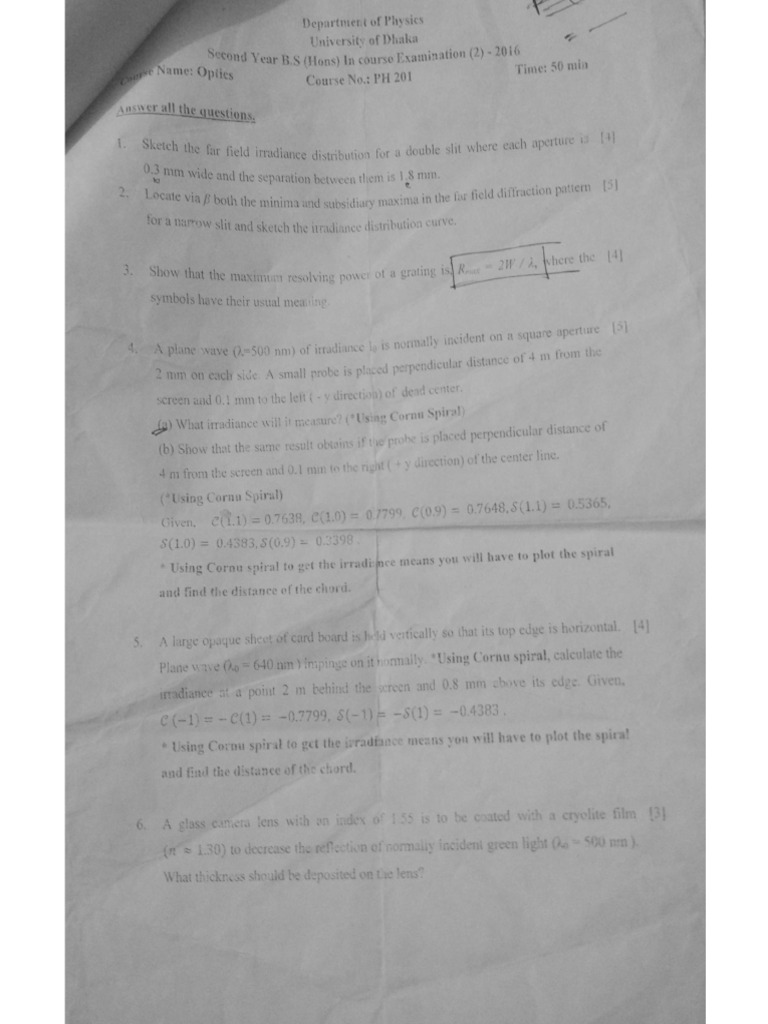 Optics Questions | PDF