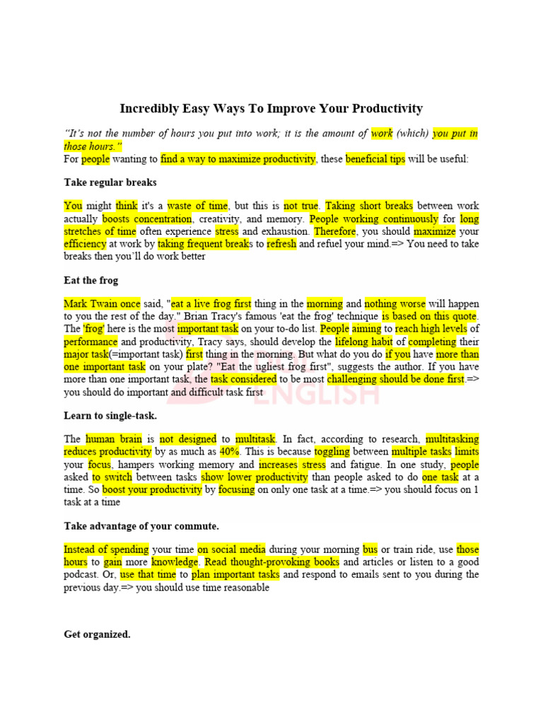 Ways To Improve Your Productivity | PDF | Cognition | Psychology