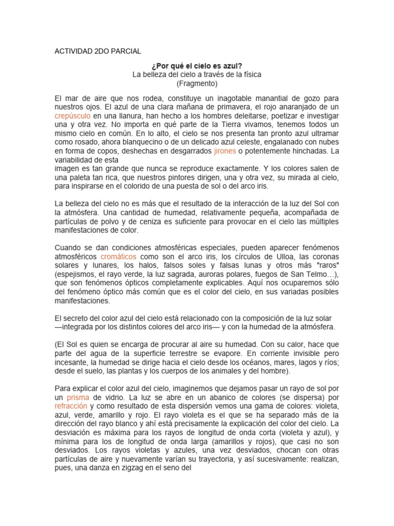 Actividad 2do Parcial | PDF | Cielo | Color