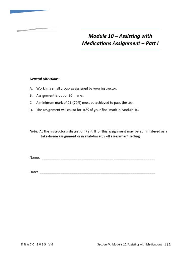 IV-11.1 Assigmt - Module 10 Assisting With Medications-Part I | PDF ... IV-11.1 Assigmt - Module 10 Assisting With Medications-Part I | PDF ...