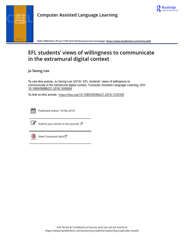 Lee, J. S. (2019) - EFL Students' Views of Willingness To Communicate ...