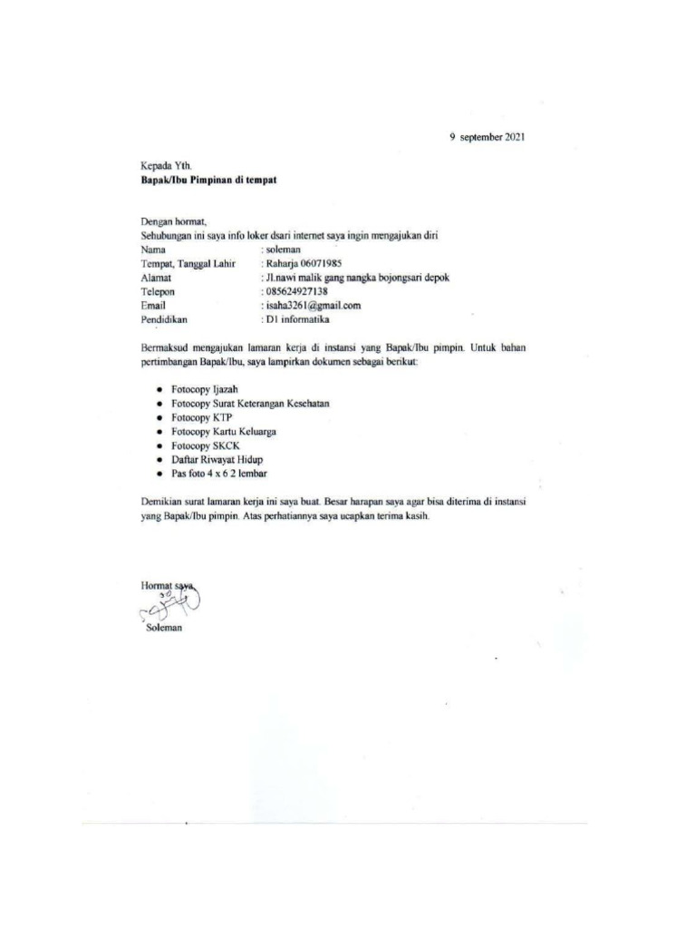 Soleman Lamaran Security-1 | PDF