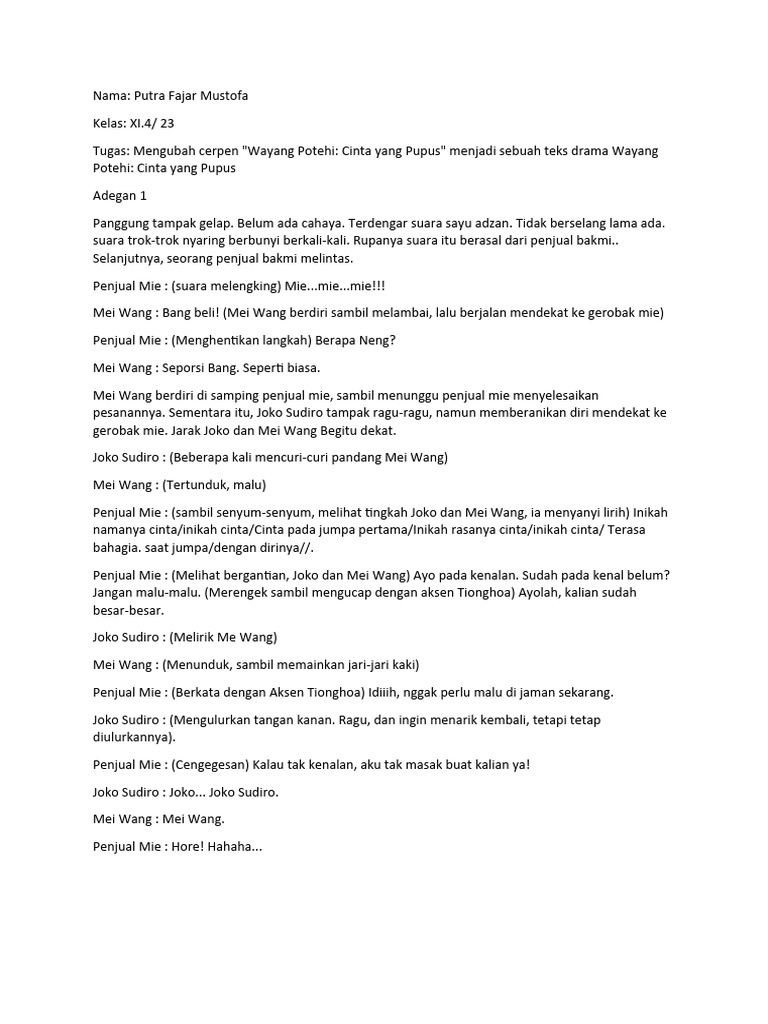 Naskah Drama Wayang Potehi: Cinta Pupus | PDF