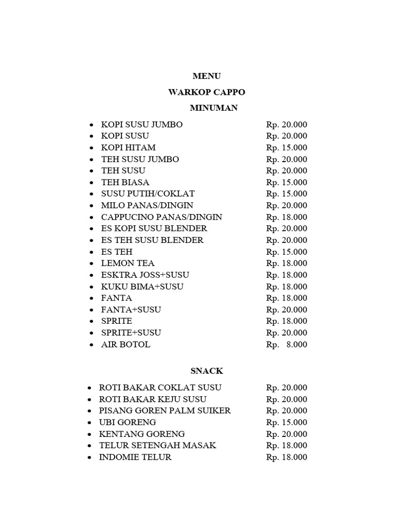 MENU Warkop Cappo | PDF