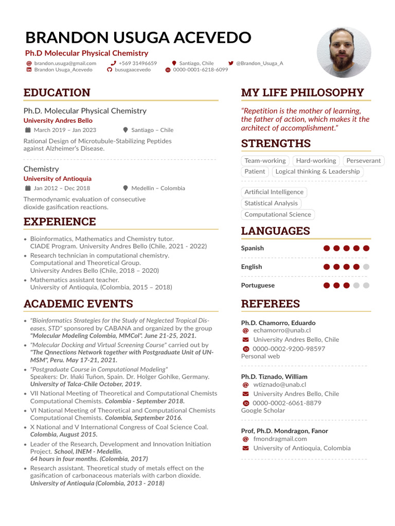 CV Brandon Usuga-Acevedo | PDF | Physical Sciences | Chemistry