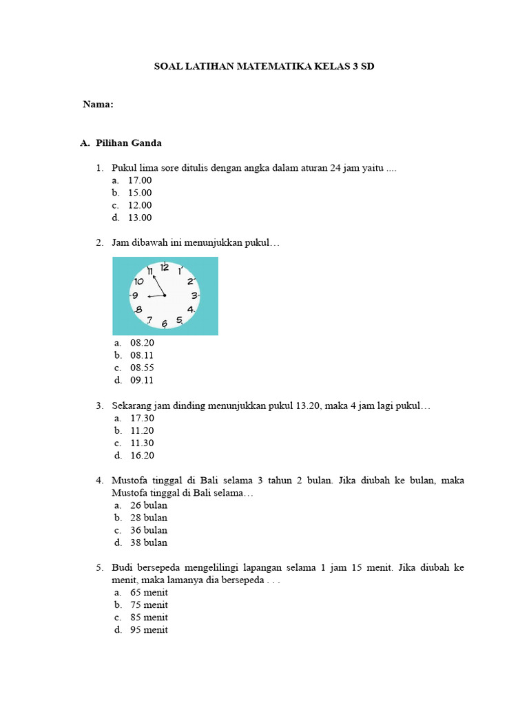 Soal Latihan Matematika Kelas 3 Sd | PDF