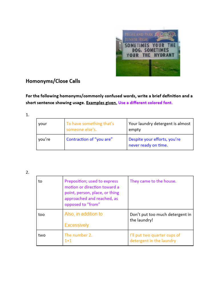 Homonyms and Commonly Confused Words Guide | PDF | Laundry | Edible ...