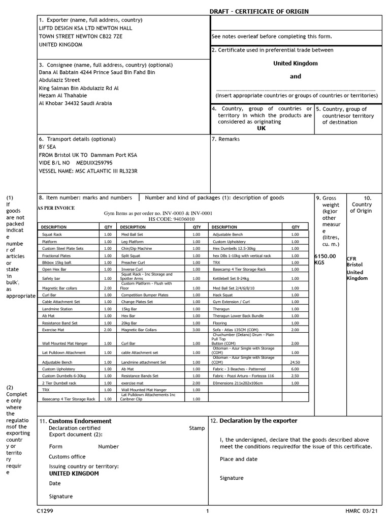 COO DRAFT | Download Free PDF | Saudi Arabia | Customs