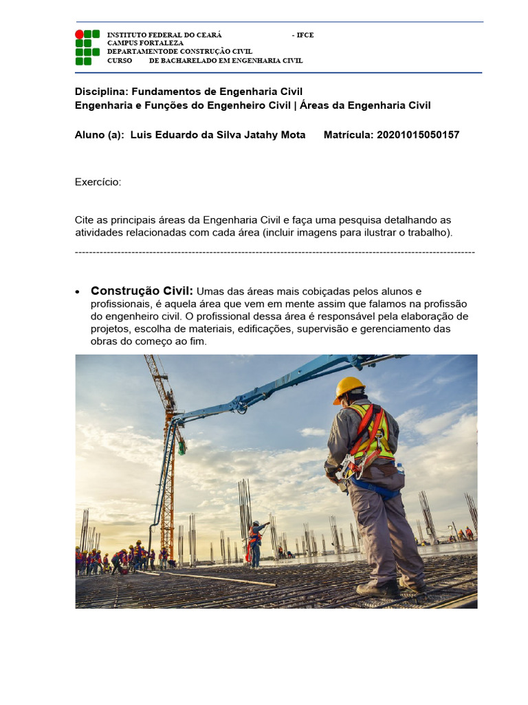 Atividade 01 Engenharia E Funções Do Engenheiro Civil Pdf