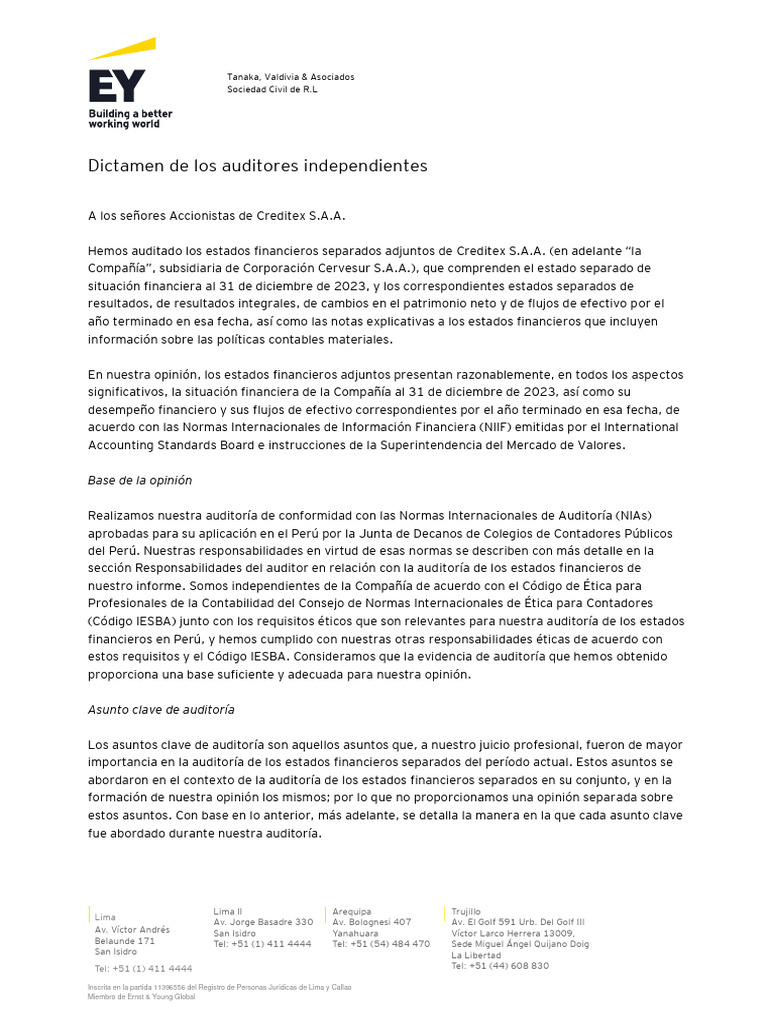 Auditoría Creditex S.A.A. 2023 | PDF | normas internacionales de ...