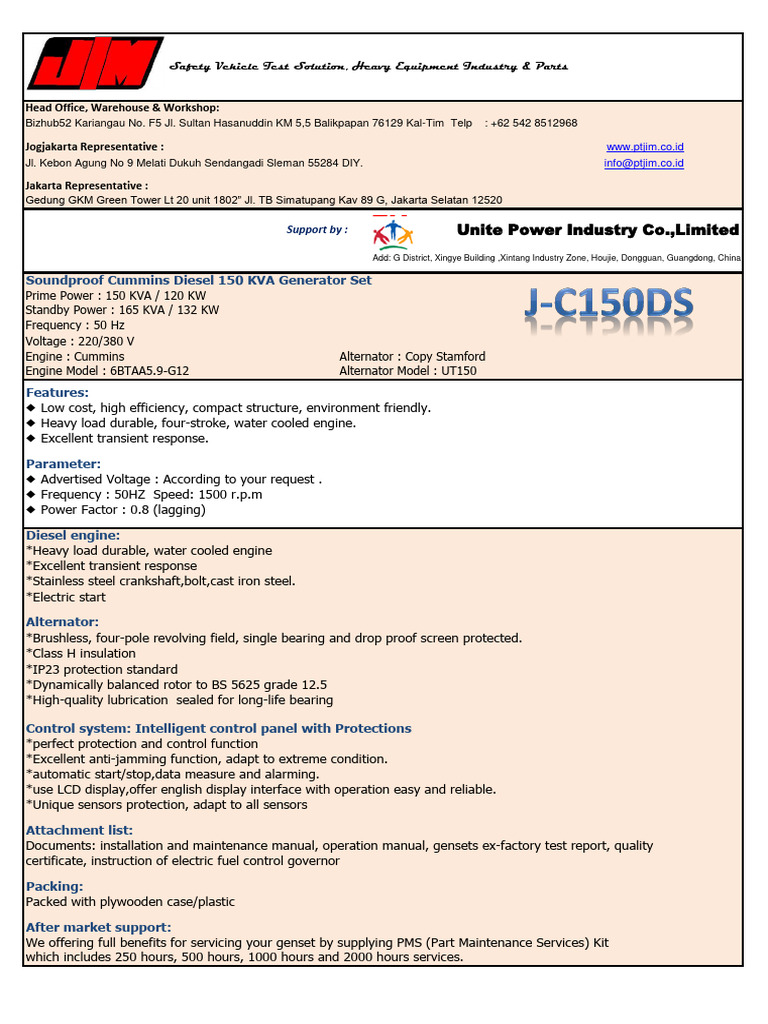 Brosur Genset J-C150DS | PDF | Engines | Power (Physics)