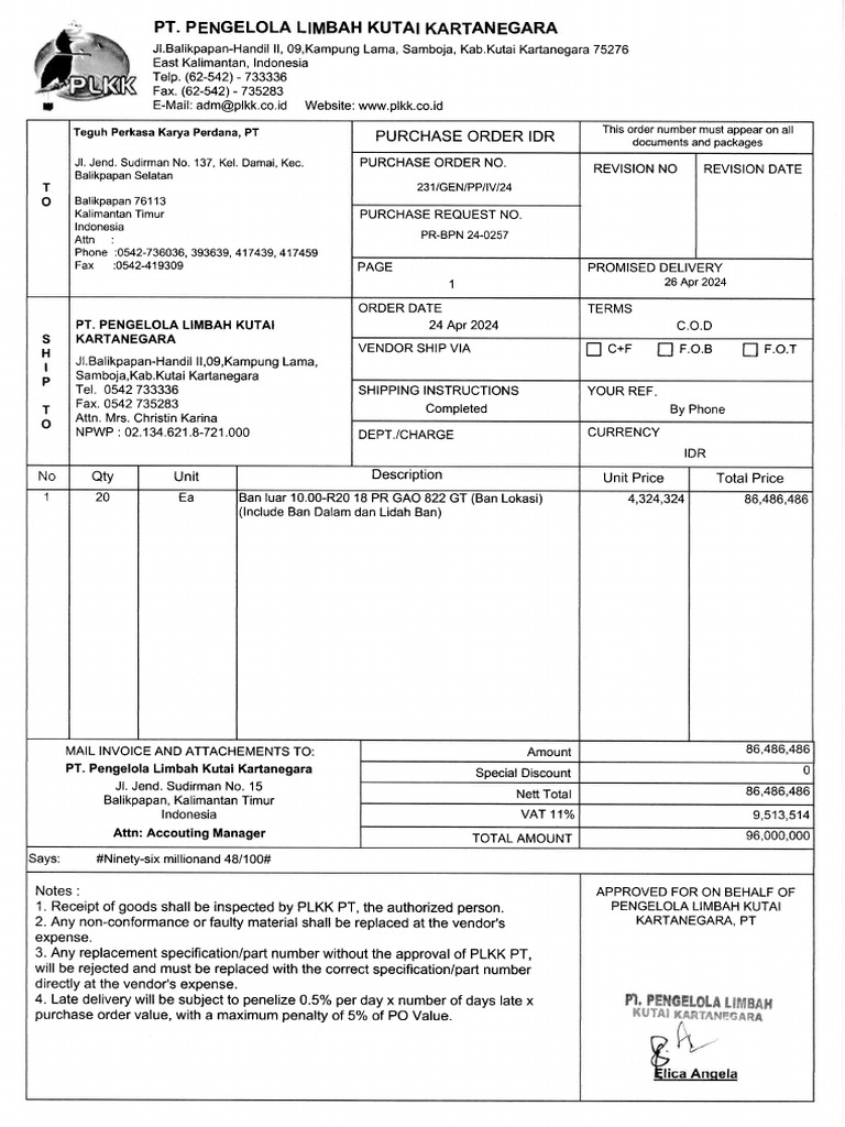PO-231-Teguh Perkasa Karya Perdana, PT | PDF