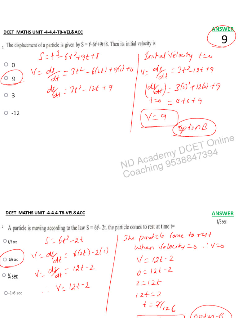 Maths Unit-4-4.4-T8-Vel & Acc Solutions | PDF