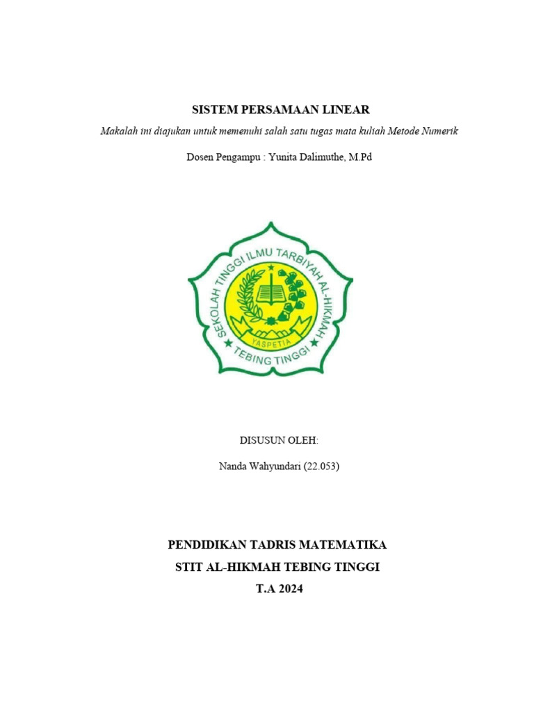 Sistem Persamaan Linear Autosaved | PDF Sistem Persamaan Linear Autosaved | PDF