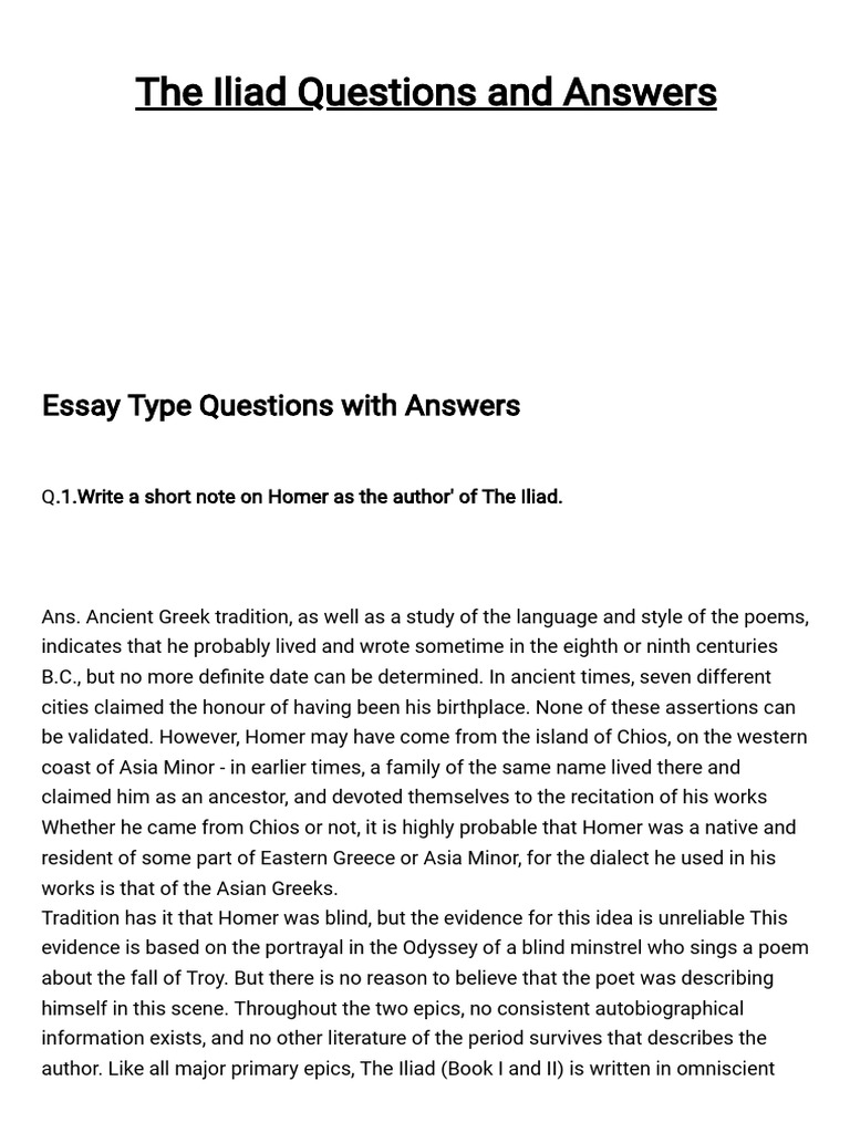 The Iliad Questions and Answers | PDF | Iliad | Achilles