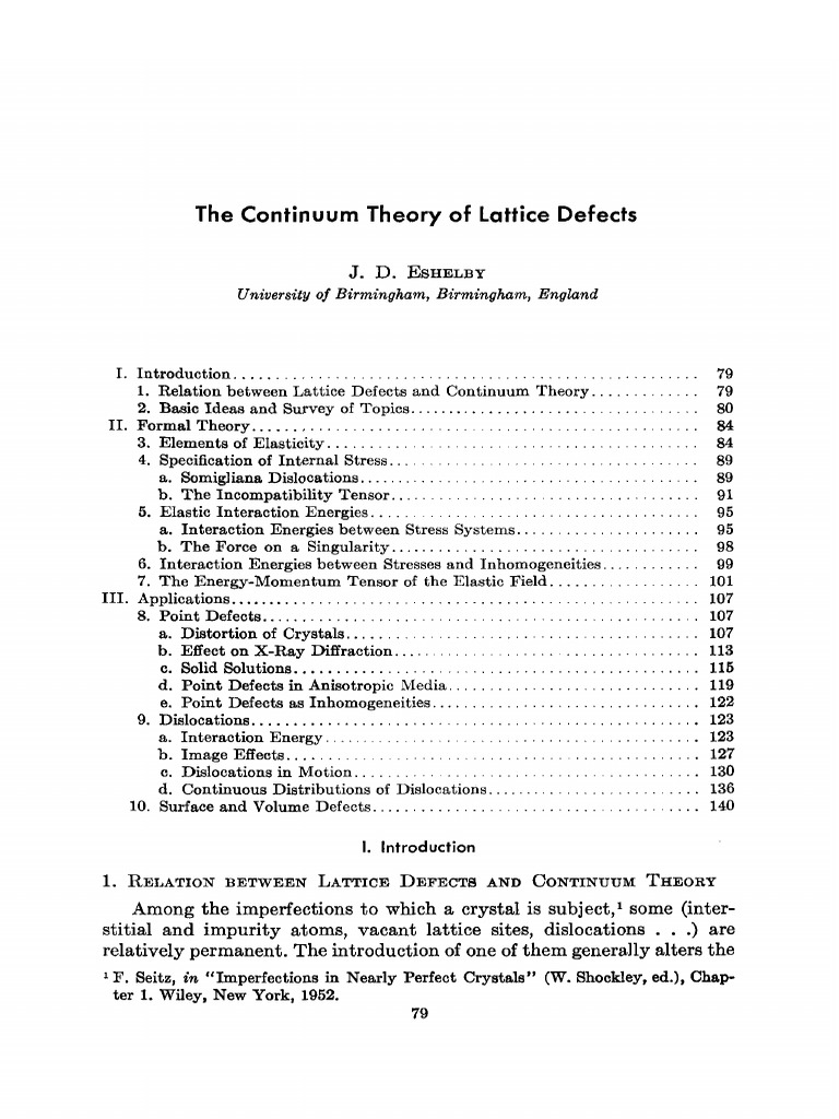 1956, Eshelby, The Continuum Theory of Lattice Defects | PDF | Stress (Mechanics) | Elasticity ...