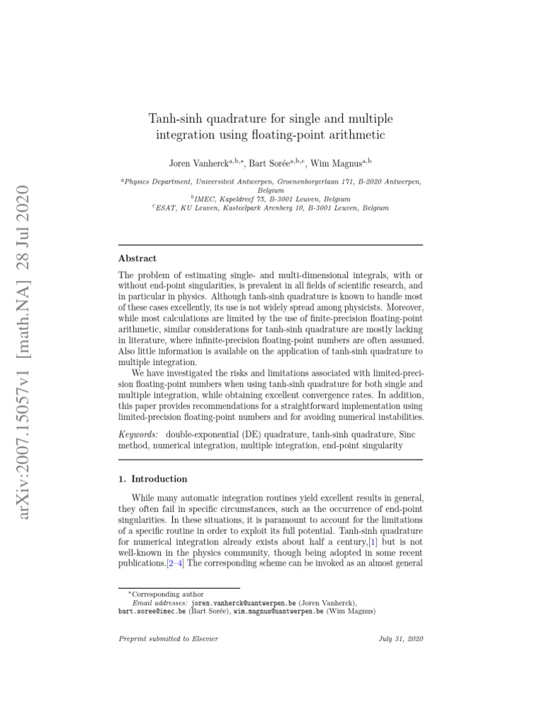 2020, Vanherck, Tanh-Sinh Quadrature For Single and Multiple ... 2020, Vanherck, Tanh-Sinh Quadrature For Single and Multiple ...