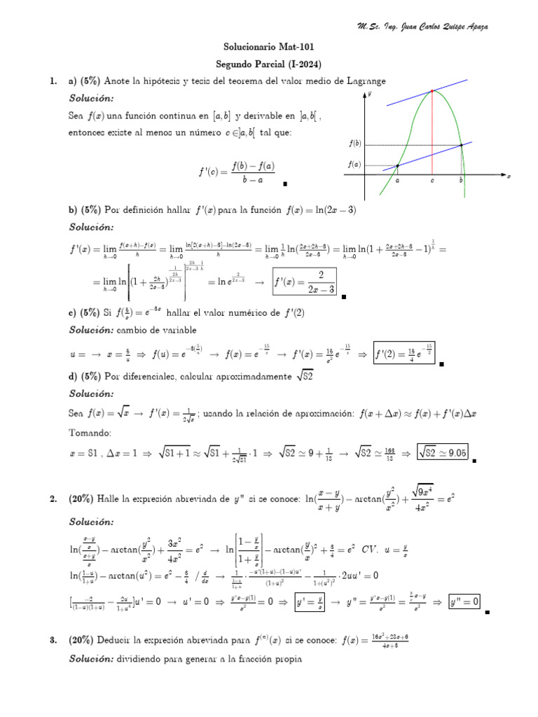 Solucionario 2do Parcial Mat-101 (I-2024) | PDF | Pendiente | Elipse