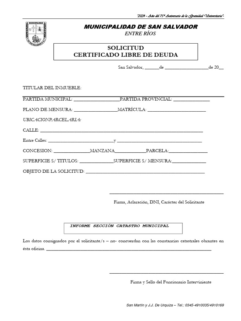 SOLICITUD LIBRE DEUDA 2024 | PDF
