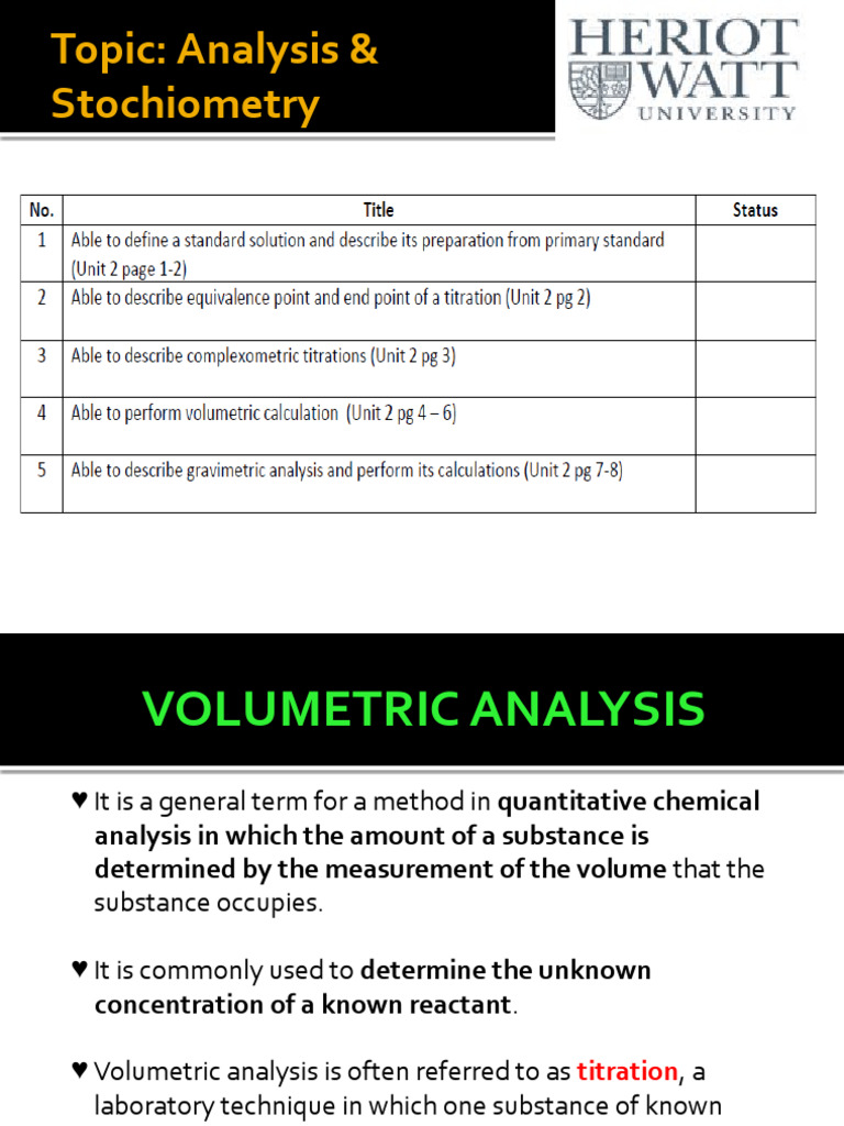 Volumetric vs Gravimetric Analysis Guide | PDF | Titration | Chemistry