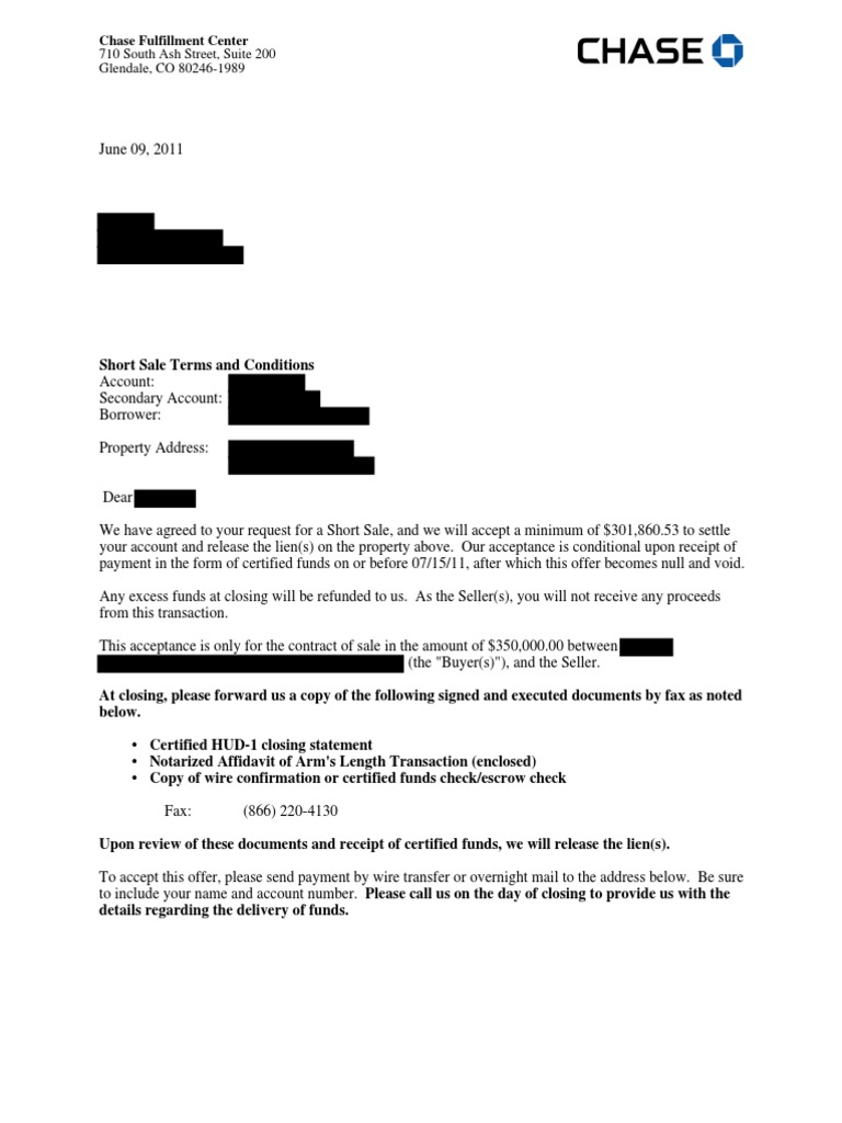 Short Sale Acceptance Letter from Chase | PDF | Social Science