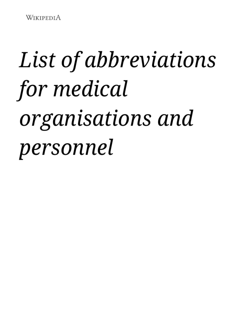 List of Abbreviations For Medical Organisations and Personnel ...