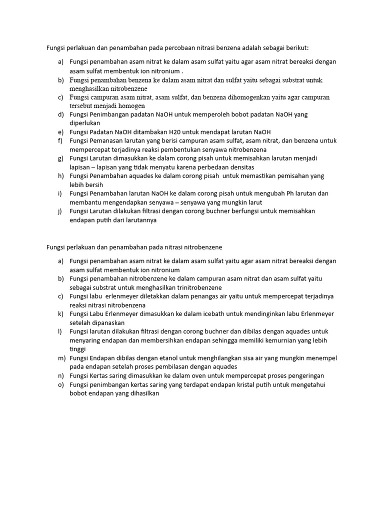 Fungsi Perlakuan Dan Penambahan Praktikum Kimia Organik Nitrasi Benzena ...
