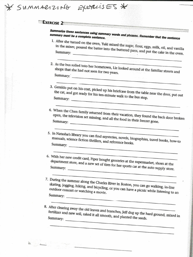 Summarizing Exercises0001 | PDF