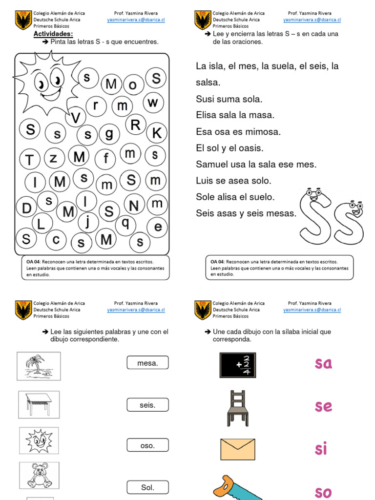 Actividades de Lectura con la Letra S | PDF | Lingüística | Fonética