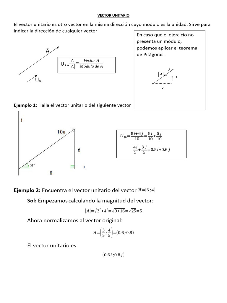 ficha VECTOR UNITARIO | PDF | Vector Euclidiano | Álgebra abstracta