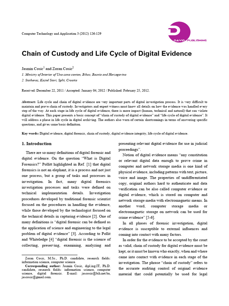 Chain of Custody and Life Cycle of Digital Evidence | PDF | Digital ...