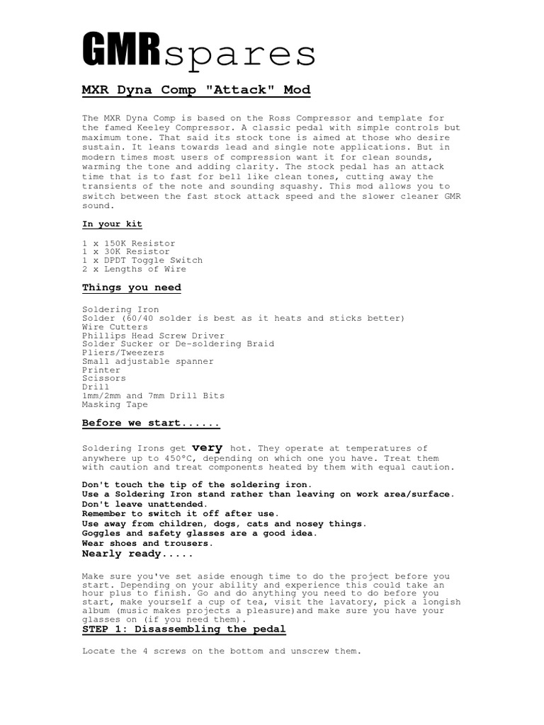 MXR Dyna Comp Attack Mod Guide | PDF | Soldering | Printed Circuit Board