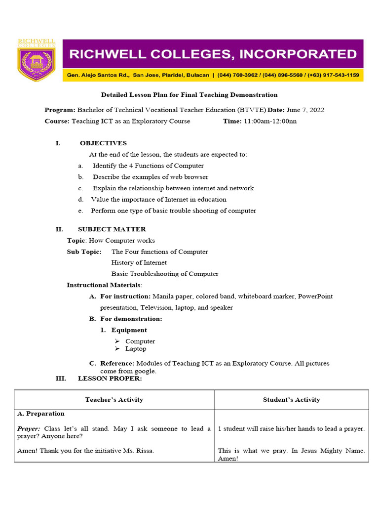 Detailed Lesson Plan | Download Free PDF | Internet | World Wide Web