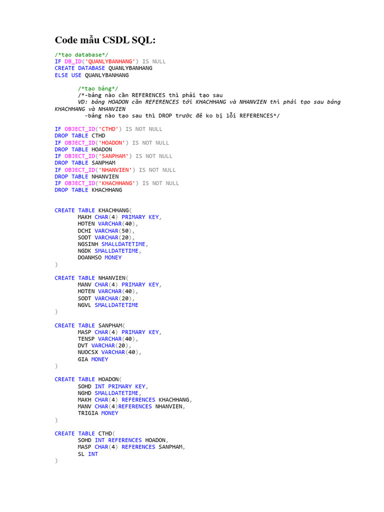 Code mẫu CSDL | PDF | Data Model | Vietnam