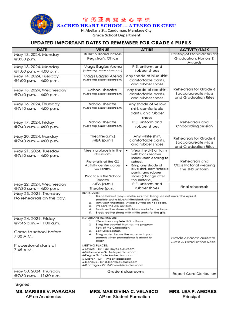 Grade 6 Graduation Schedule | PDF | Fashion | Clothing