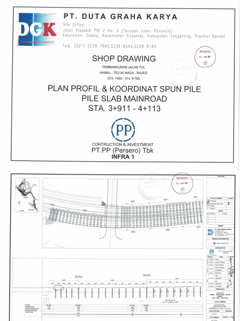 SD Plan Profil & Koordinat Pile Slab MR Sta. 3+911 4+113 | PDF