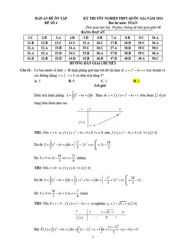DAP AN DE SO 4 Cau 41 Den Cau 50 | PDF