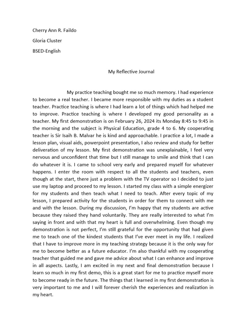 Reflective Journal in Demo | PDF