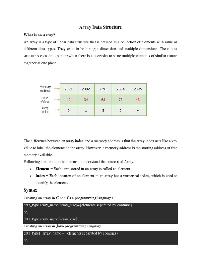Array Data Structure | PDF | Pointer (Computer Programming) | Data Type Array Data Structure | PDF | Pointer (Computer Programming) | Data Type