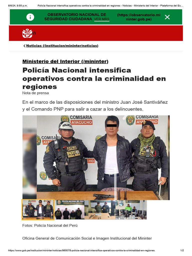 Policía Nacional Intensifica Operativos Contra La Criminalidad En